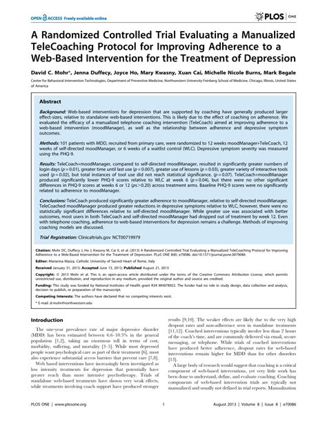 Pdf A Randomized Controlled Trial Evaluating A Manualized Telecoaching Protocol For Improving