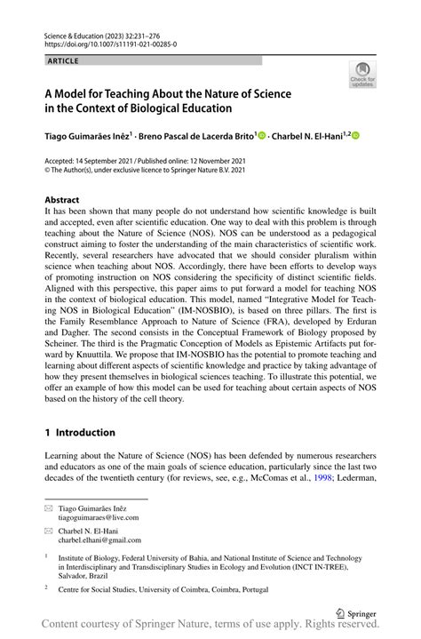 A Model For Teaching About The Nature Of Science In The Context Of