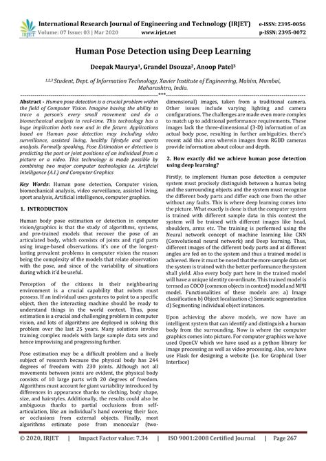 Irjet Human Pose Detection Using Deep Learning Pdf