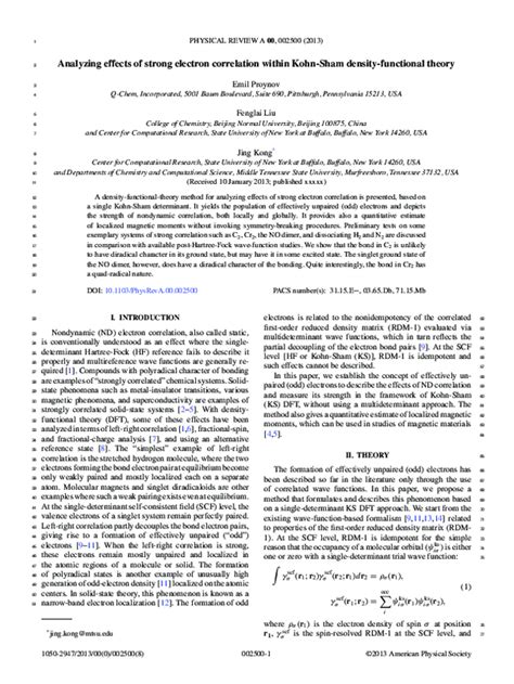 Pdf Analyzing Effects Of Strong Electron Correlation Within Kohn Sham