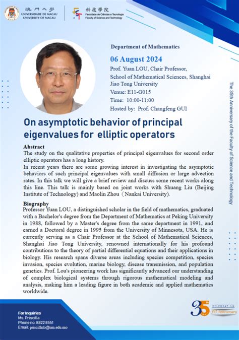 On Asymptotic Behavior Of Principal Eigenvalues For Elliptic Operators Faculty Of Science And