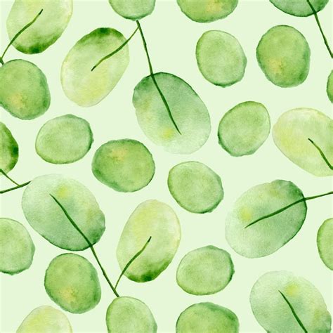 수채화 잎과 가지 손으로 그린 원활한 패턴 배경 프리미엄 벡터