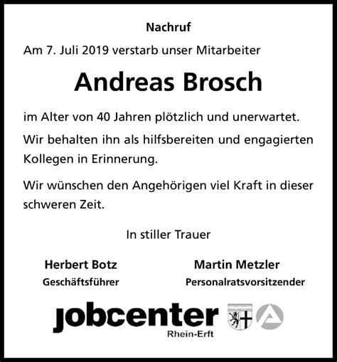Traueranzeigen Von Andreas Brosch Wirtrauern