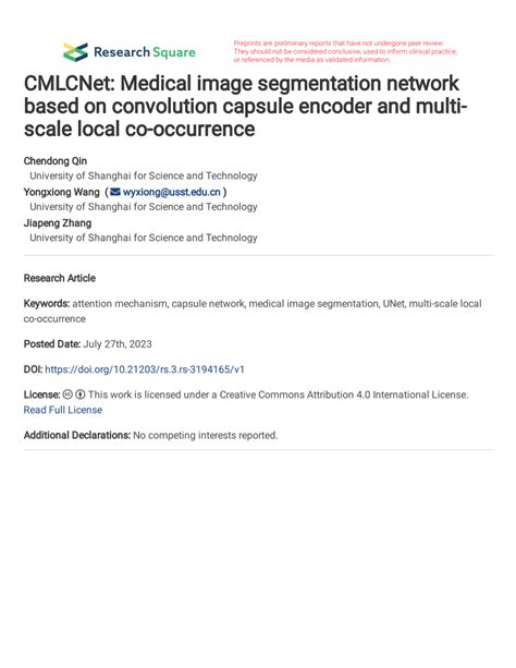 Pdf Cmlcnet Medical Image Segmentation Network Based On Convolution