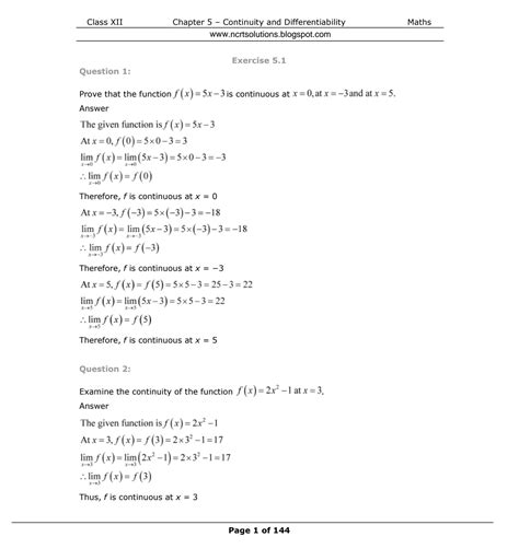 SOLUTION CLASS MATHEMATICS CONTINUITY DIFFERENTIABILITY SOLUTIONS Studypool