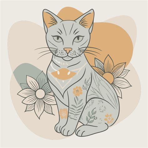 Cat Tattoo Vector Illustration Line Circuit Premium Ai Generated Vector