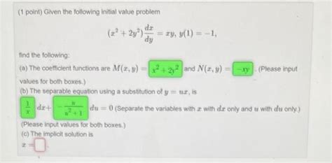 solved 1 point glven the following initial value problem