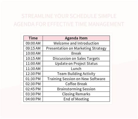 Streamline Your Schedule Simple Agenda For Effective Time Management Excel Template And Google ...