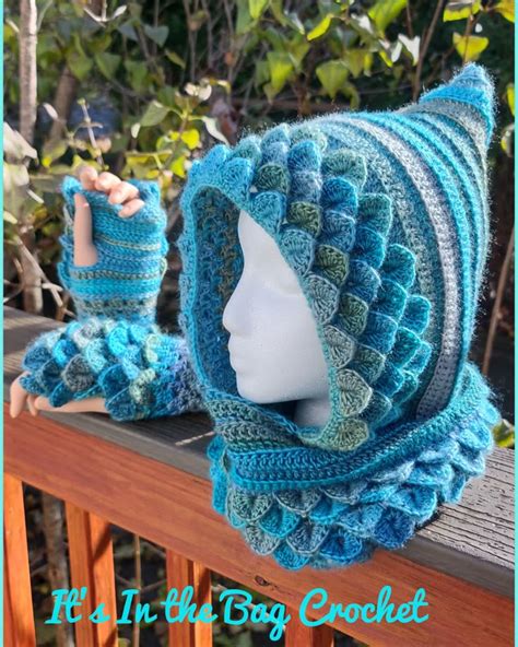 Crocodile Stitch Hooded Cowl Dragon Scale Hoodie Etsy Crochet