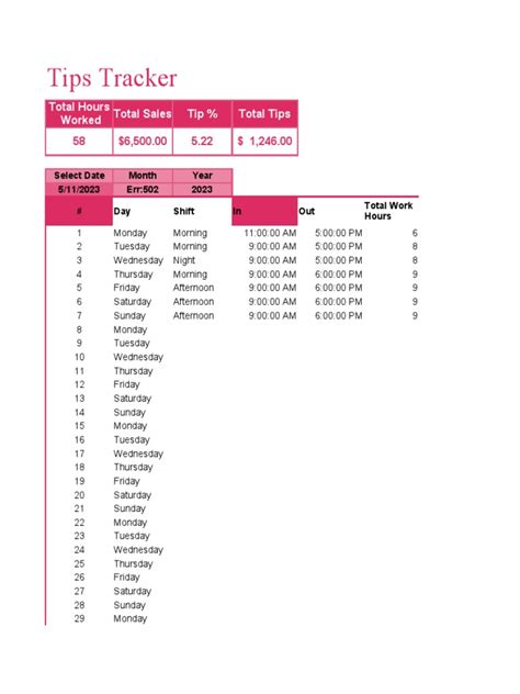 Tip Tracking Sheet Pdf Microsoft Excel