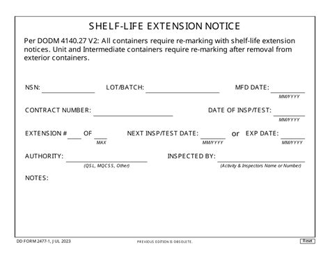 DD Form 2477 1 Download Fillable PDF Or Fill Online Shelf Life Extension Notice Templateroller