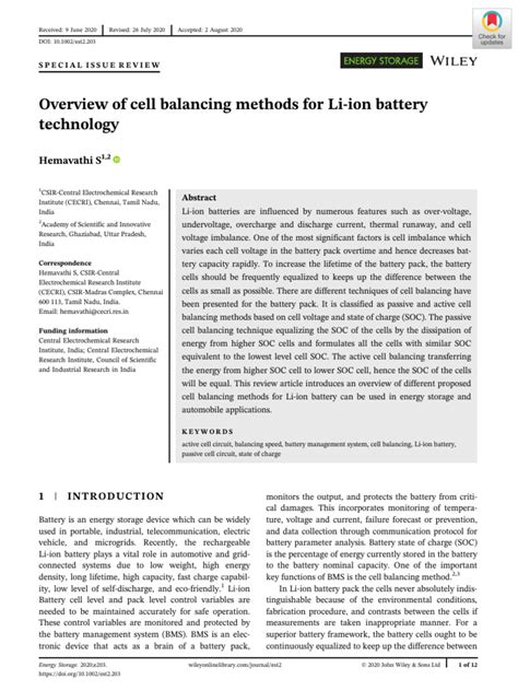 Overview Of Cell Balancing Methods For Li Ion Battery Technology Pdf