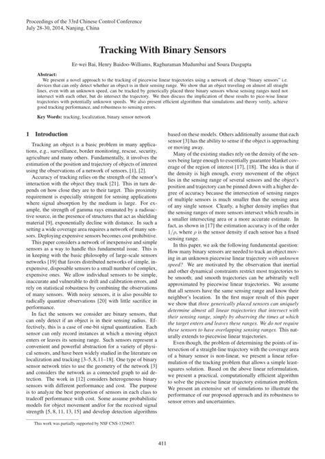 Pdf Tracking With Binary Sensors