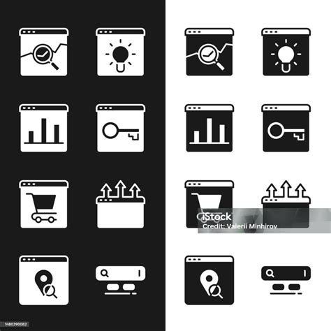 Ssl 그래프 차트 인포 그래픽 웹 사이트 주식 시장 브라우저 창 화면에 온라인 쇼핑 검색 엔진 및 도시지도 아이콘의