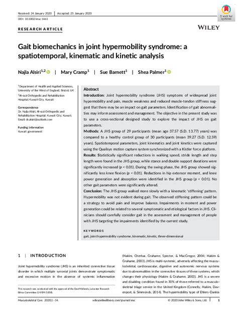 Pdf Gait Analysis In Joint Hypermobility Syndrome