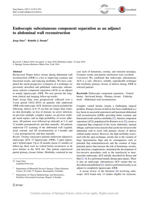 Endoscopic Subcutaneous Component Separation As An Adjunct To Abdominal