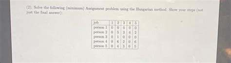 Solved 2 Solve The Following Minimum Assignment Problem