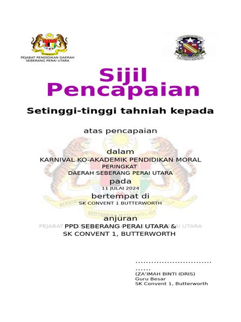 Sijil Karnival Ko Akademik Pendidikan Moral Spu Cikgu Jamilah Pdf