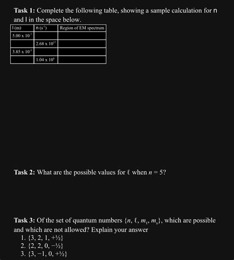 solved complete the following table showing a sample