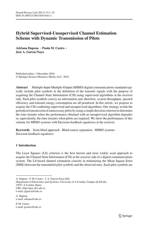 PDF Hybrid Supervised Unsupervised Channel Estimation Scheme With Dynamic Transmission Of Pilots