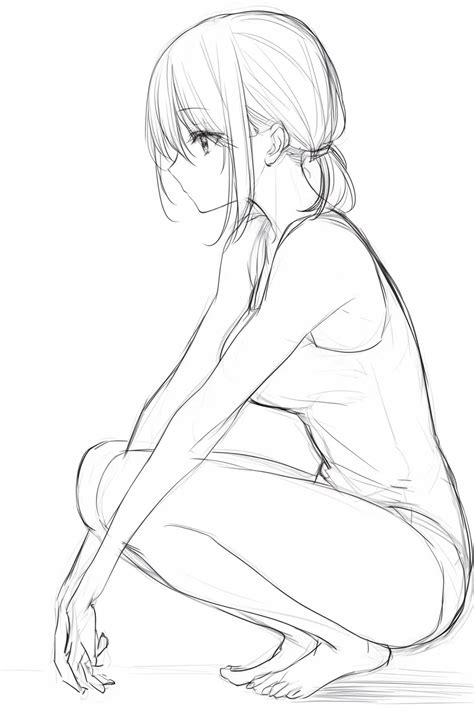 正面からのしゃがみポーズ（女性）｜イラスト・フリー素材なら「シンテリ」