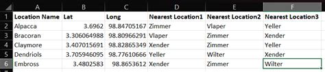 How To Find Top Nearest Location Given Lat Long In Excel Stack Overflow