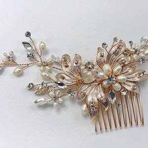 Rose Gold Bridal Hair Comb With Fresh Water Pearls Wedding Hair Comb