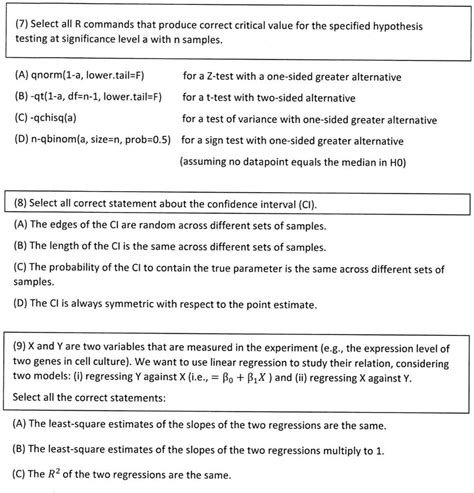 solved 7 select all r commands that produce correct critical value