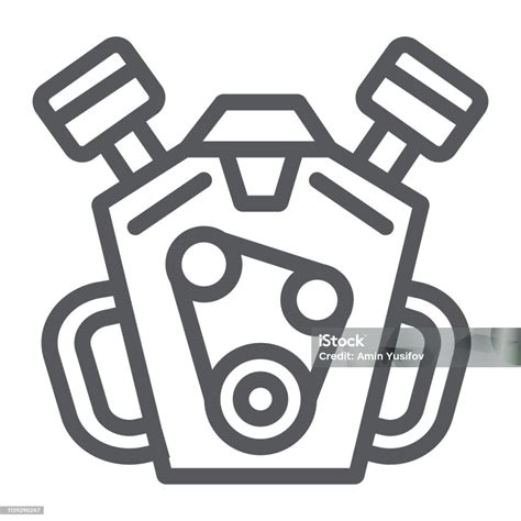 엔진 라인 아이콘 자동차 및 부품 모터 기호 벡터 그래픽 흰색 바탕에 선형 패턴 10에 대한 스톡 벡터 아트 및 기타 이미지