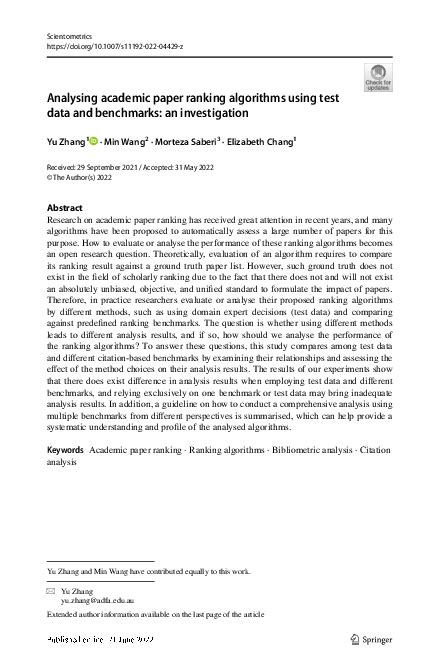 pdf analysing academic paper ranking algorithms using test data and