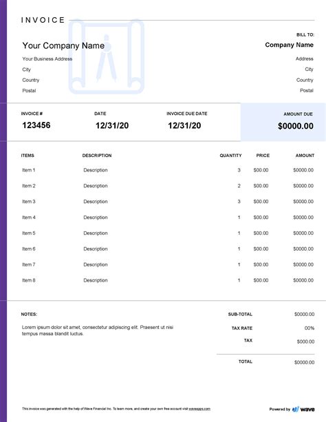 Architecture Invoice Template Wave Financial
