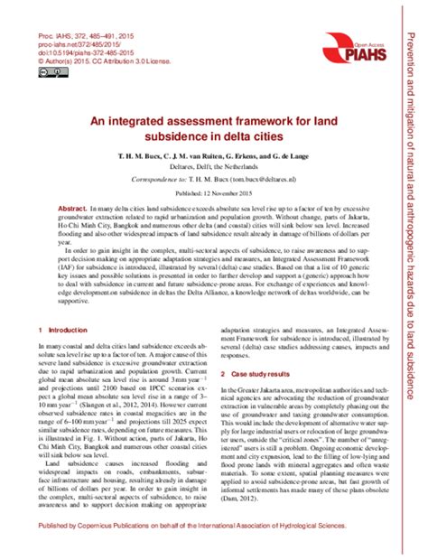 Pdf An Integrated Assessment Framework For Land Subsidence In Delta Cities