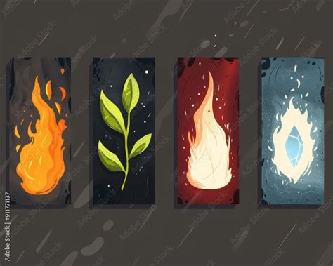 The Four Elements A Vibrant Cartoonish Depiction Of The Four