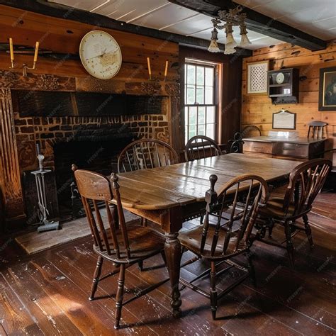 Antique Fireplace And Classic Wooden Dining Table In A Cozy Home