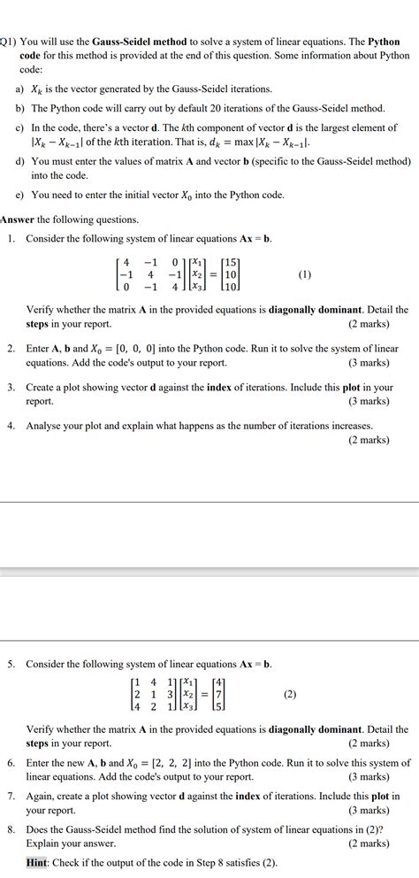 solved part of the python code of the gauss seidel