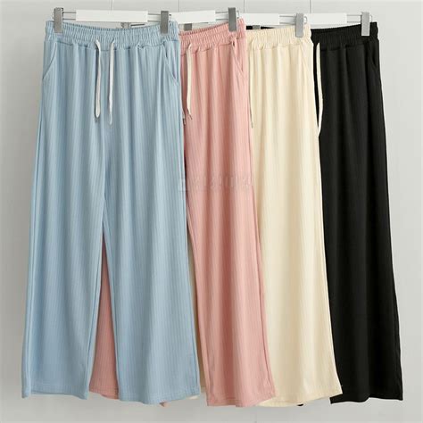 스판바지 여자 골지 와이드팬츠 냉감 쿨링 통바지 고무줄 밴딩팬츠 홈웨어