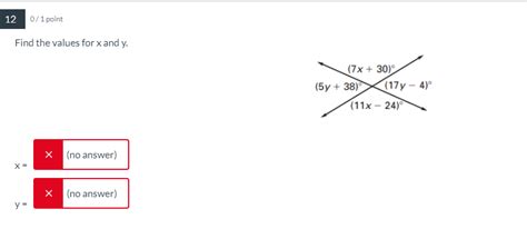 Solved Find The Values For X And Y Chegg Com