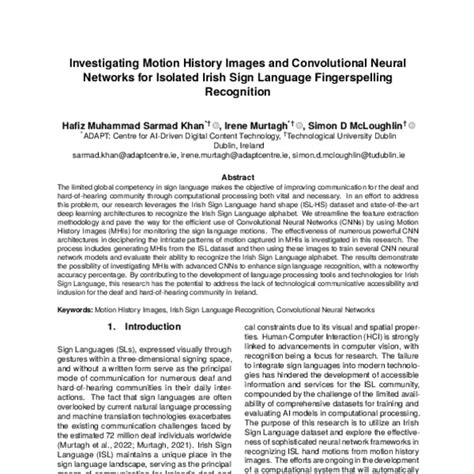 Investigating Motion History Images And Convolutional Neural Networks For Isolated Irish Sign