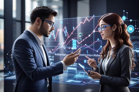 Premium Photo Business People Interacting With Digital Interfaces Charts And Artificial