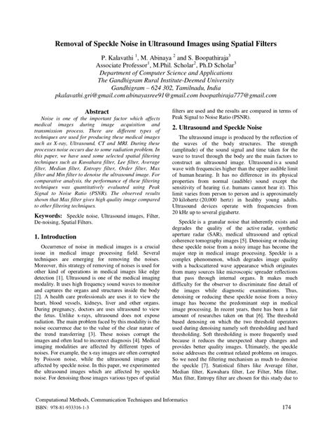 PDF Removal Of Speckle Noise In Ultrasound Images Using Spatial Filters