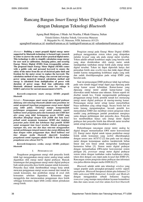 Pdf Rancang Bangun Smart Energi Meter Digital Prabayar Dengan Dukungan Teknologi Bluetooth