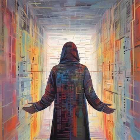 a vibrant flowing of colorful silhouette cyber crime hacker breaking