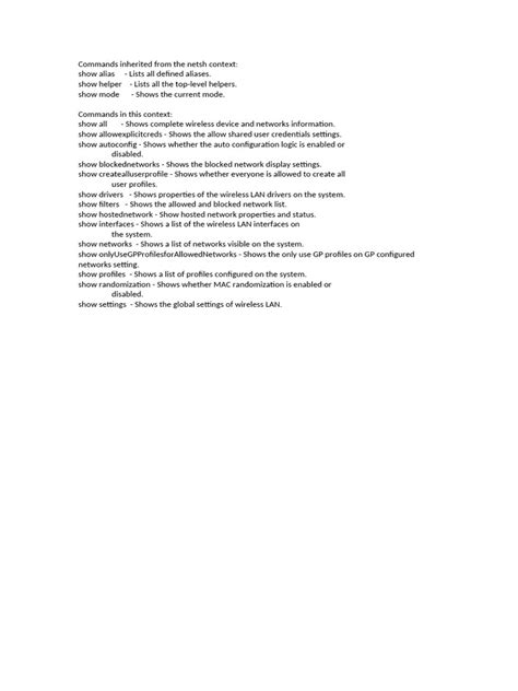 Commands Inherited From The Netsh Context Pdf