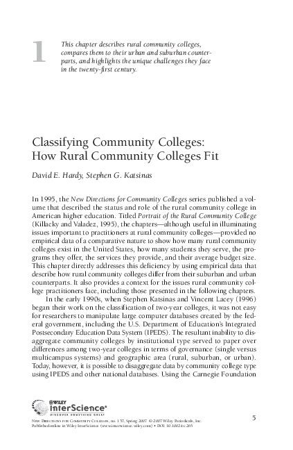 Pdf Classifying Community Colleges How Rural Community Colleges Fit