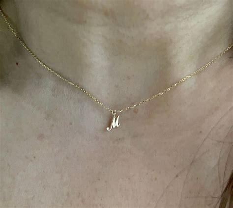 Initial Necklace 14k Gold Letter Necklace Script Minimalist Letter