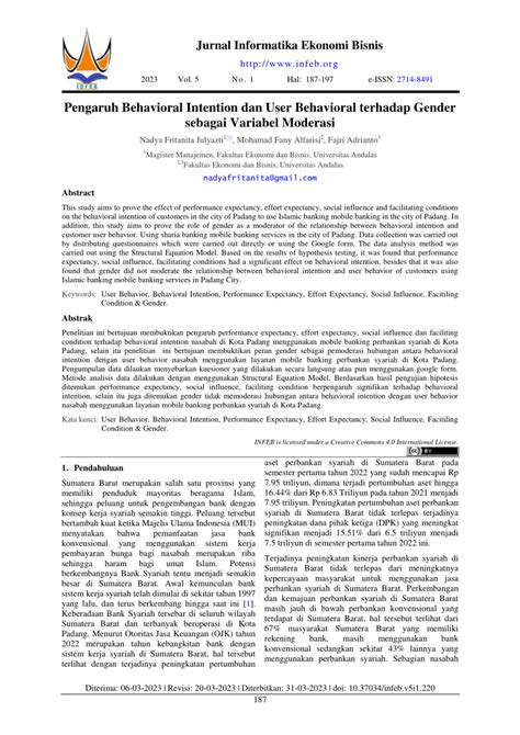 Pdf Pengaruh Behavioral Intention Dan User Behavioral Terhadap Gender