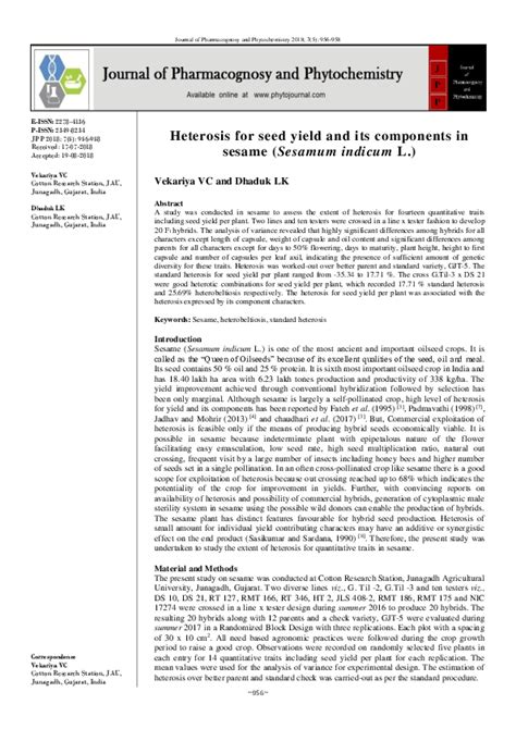 Pdf Heterosis For Seed Yield And Its Components In Sesame Sesamum