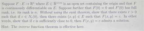 solved suppose f e → r n where e ⊂ r n m is an open set
