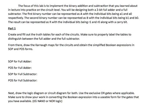 SOLVED The Focus Of This Lab Is To Implement The Binary Addition And Subtraction That You