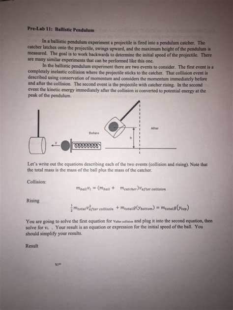 Solved Pre Lab 11 Ballistic Pendulum In A Ballistic
